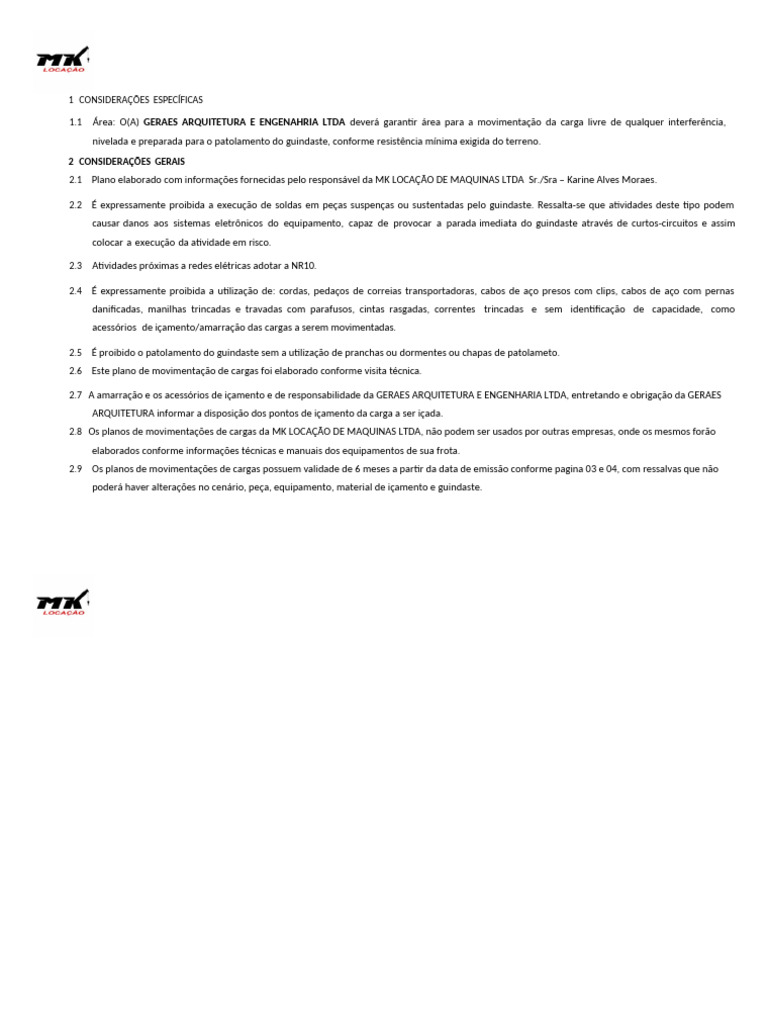 Plano de Rigging - MK Locação | PDF | Guindaste (máquina)