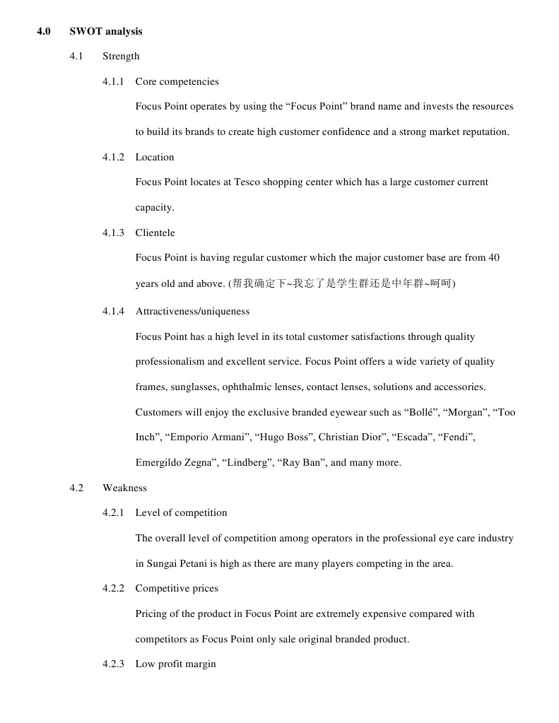 SWOT Analysis Focus Point | PDF | Franchising | Brand