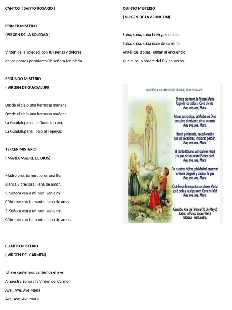 Cantos para el Santo Rosario de María | PDF