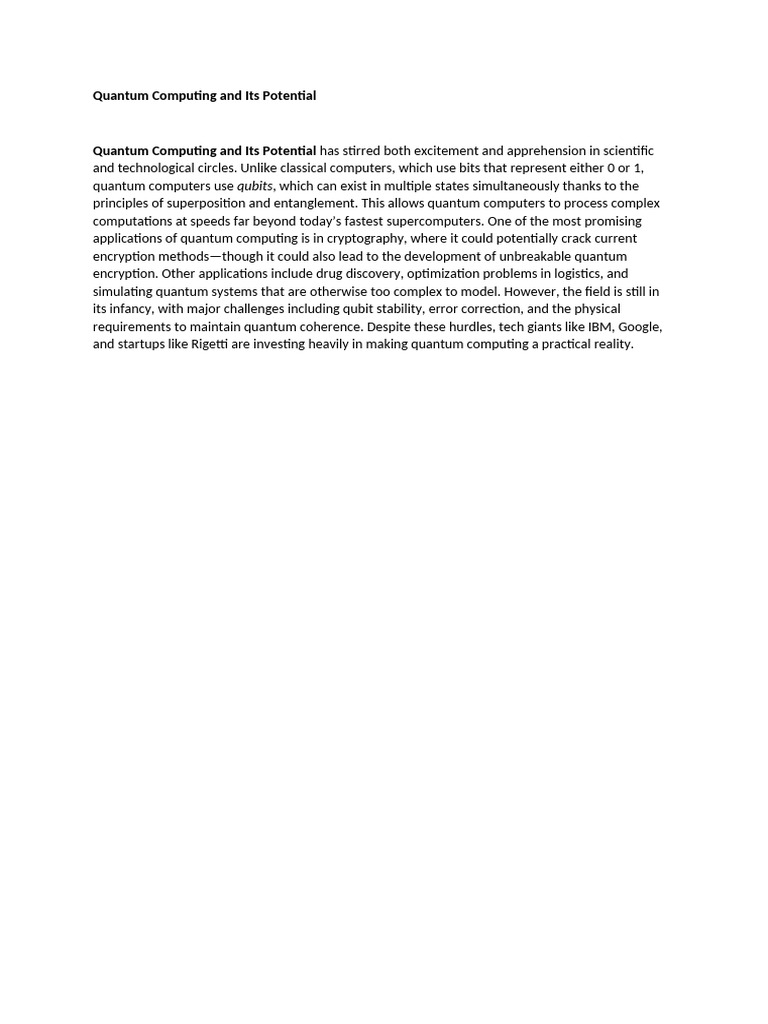 Quantum Computing and Its Potential | PDF