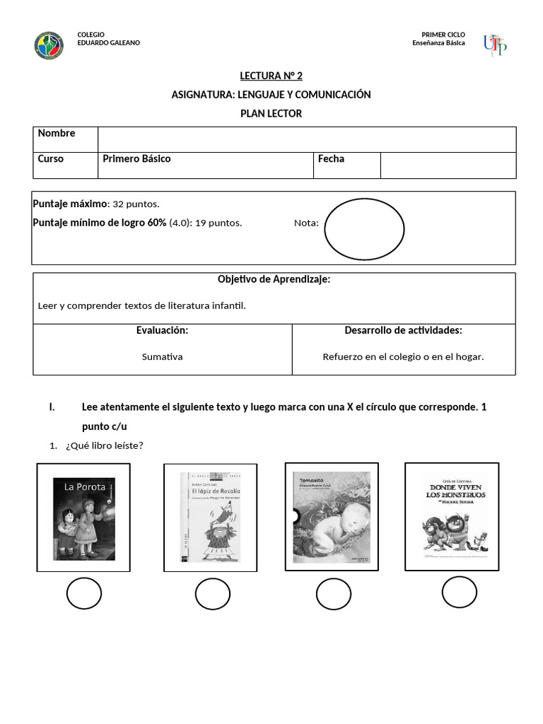 Prueba Plan Lector Mes de Mayo | PDF | Educación primaria