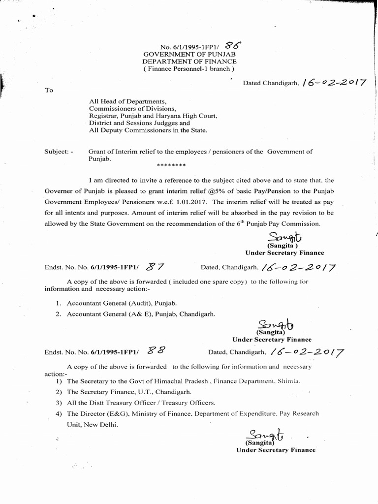 Interim Relief for Punjab Employees | PDF | Punjab | Government Of India