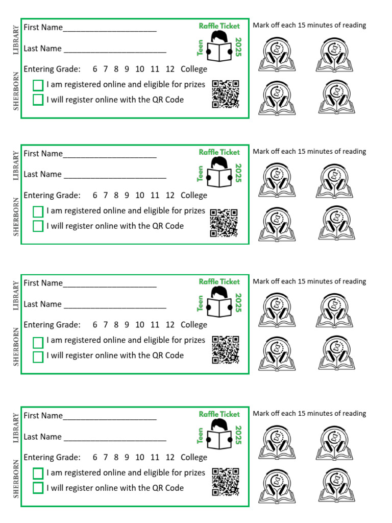 2025 Teen Summer Reading Raffle Tickets Printable 4 | PDF | Books ...