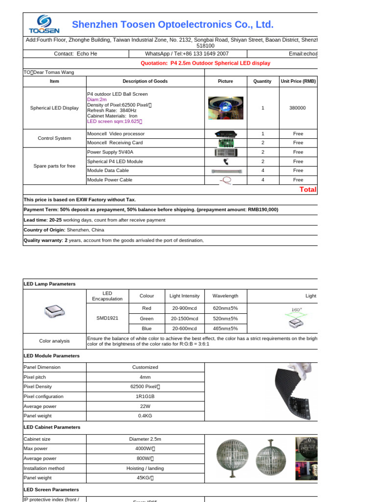 P4 Outdoor Spherical LED Display Quotation | PDF | Light Emitting Diode ...