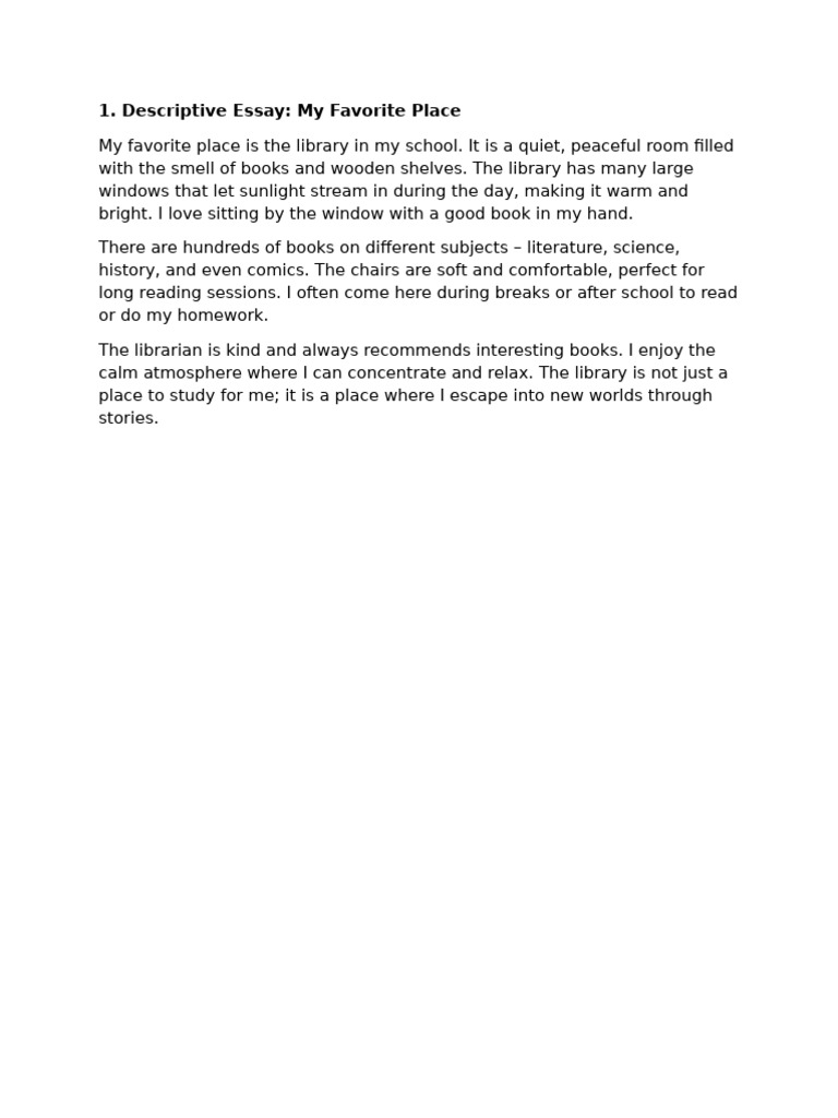 Descriptive Essay: My Favorite Place | PDF