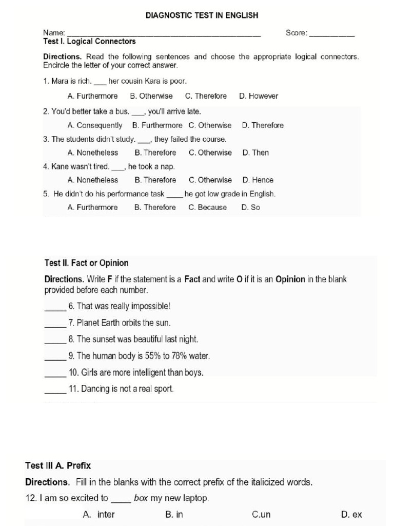 Updated g8 Diagnostic Test | PDF