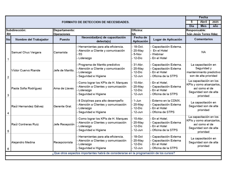 Formato de Detección de Necesidades | PDF