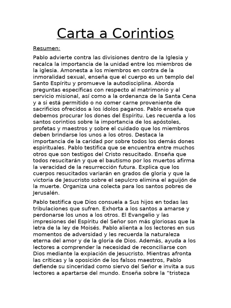 Carta A Corintios - Religión | PDF | Primera epístola a los corintios | Pablo el apóstol
