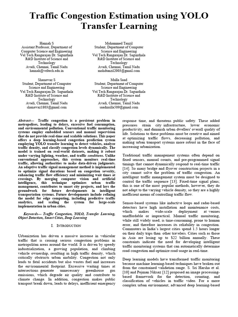 Traffic Congestion Estimation Using YOLO Transfer Learning-Final Paper | PDF | Deep Learning ...