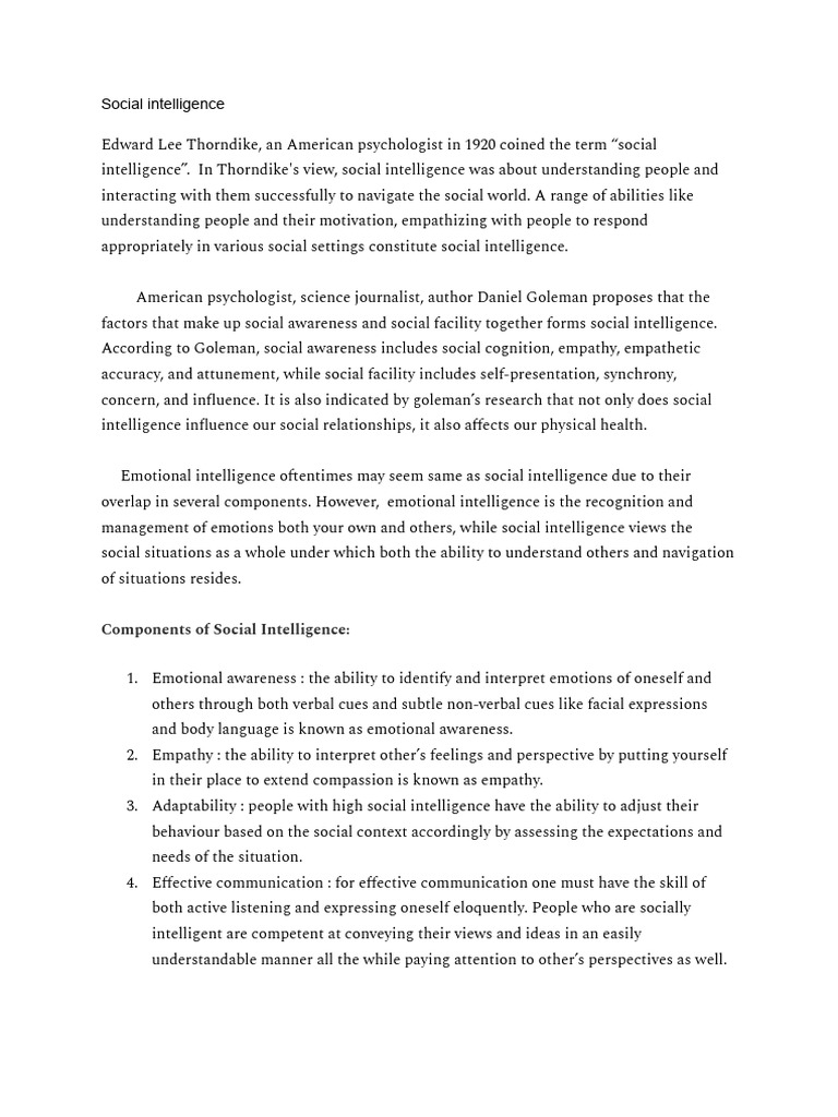 Understanding Social Intelligence | PDF | Empathy | Social Psychology