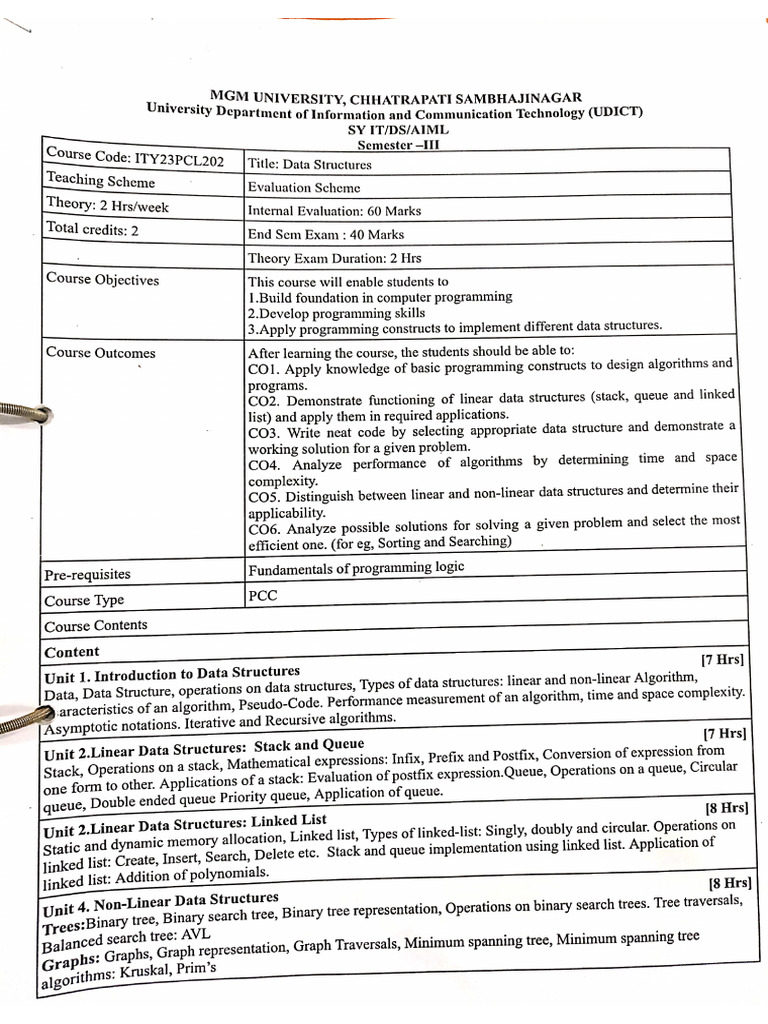 SY DS Syllabus | PDF