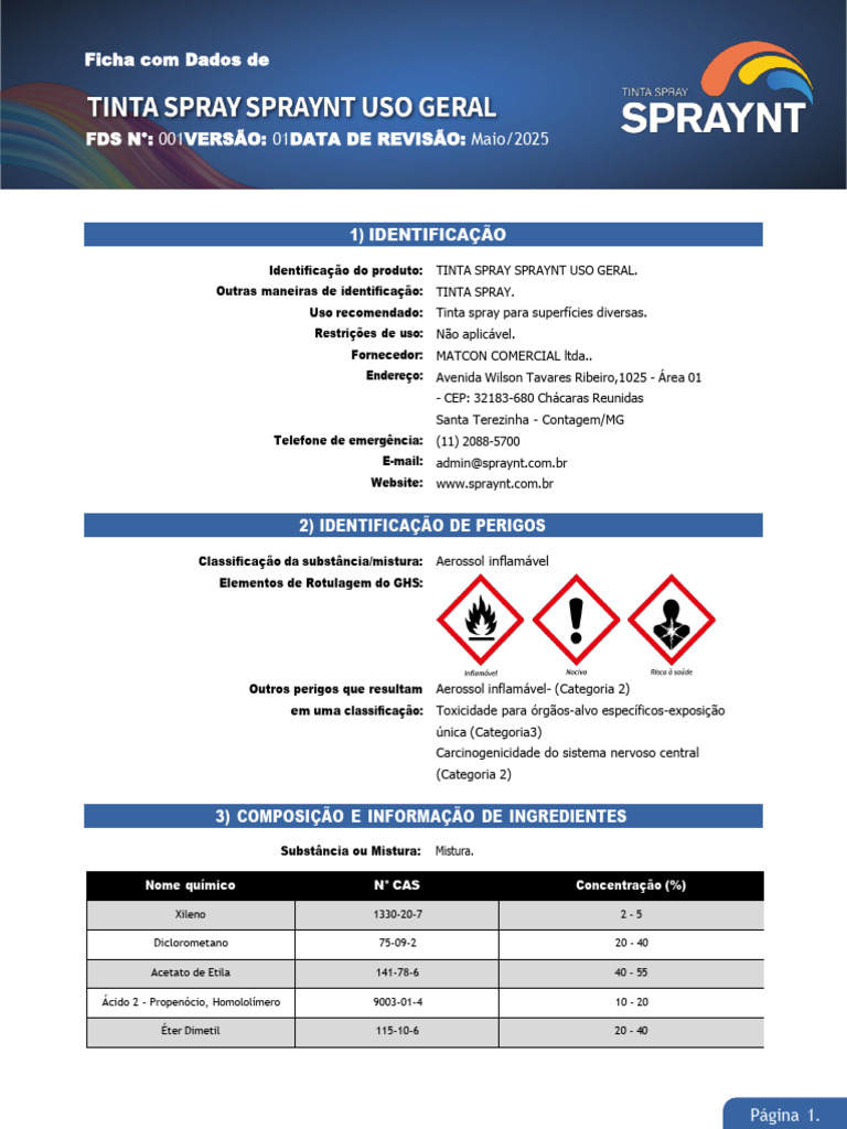 FDS - Tinta Spraynt Uso Geral | PDF | Incêndios | Química
