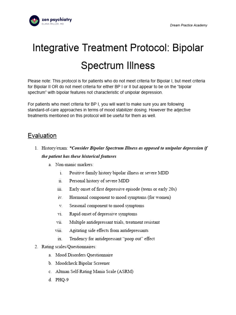 Bipolar Spectrum Protocol - Dream Practice Academy - 1 | PDF | Bipolar Disorder | Major ...