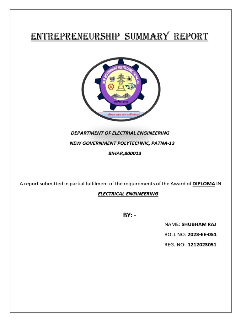 Entrepreneurship Summary Report S-Merged-Merged | PDF | Electric Vehicle | Sustainable Energy