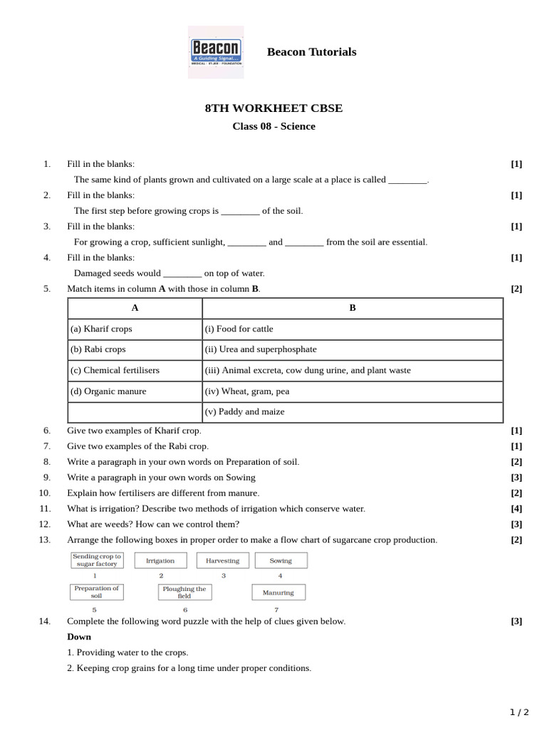 8TH CBSE SCIENCE Worksheet | PDF | Crops | Legume