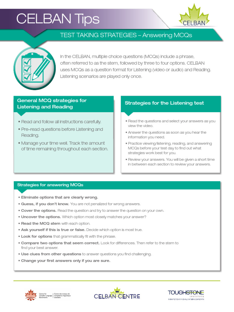 CELBAN Tip Sheet Strategies MCQ | PDF