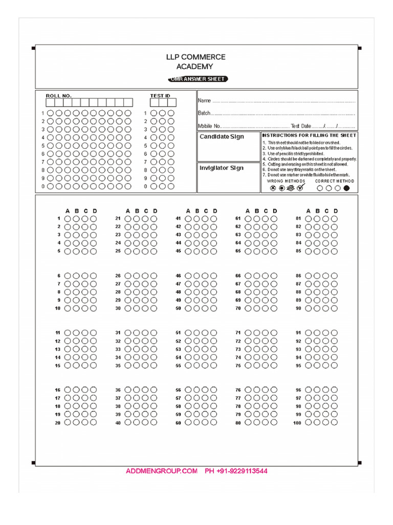 LLP OMR Sheet Enhanced | PDF