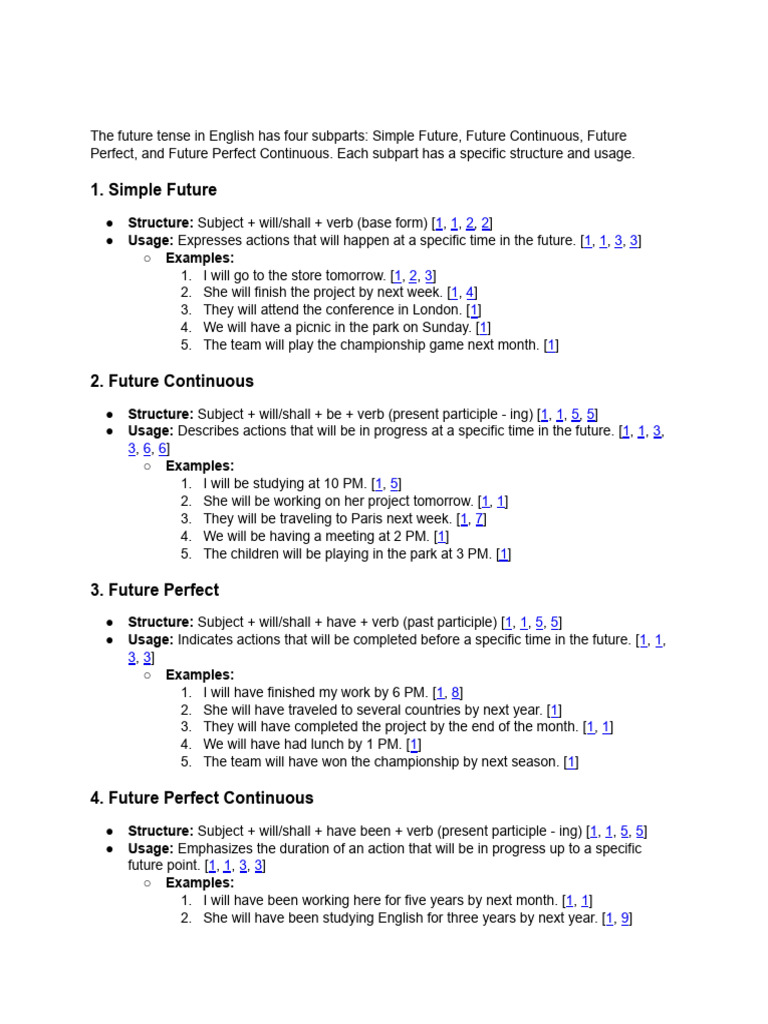 Write the Structure of Future Tenses and Along With Its Sub Parts. Give ...