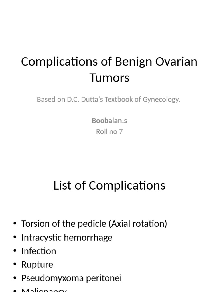 Complications of Ovarian Tumors Boobalan | PDF | Ovarian Cancer | Diseases And Disorders