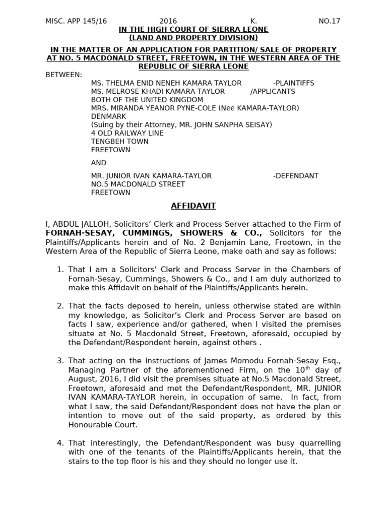 Motion For Writ of Possession and Assistance | PDF | Affidavit ...