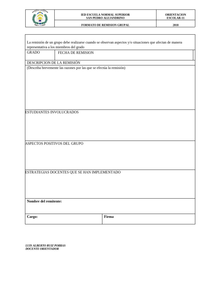 Formato de Remision Grupal | PDF