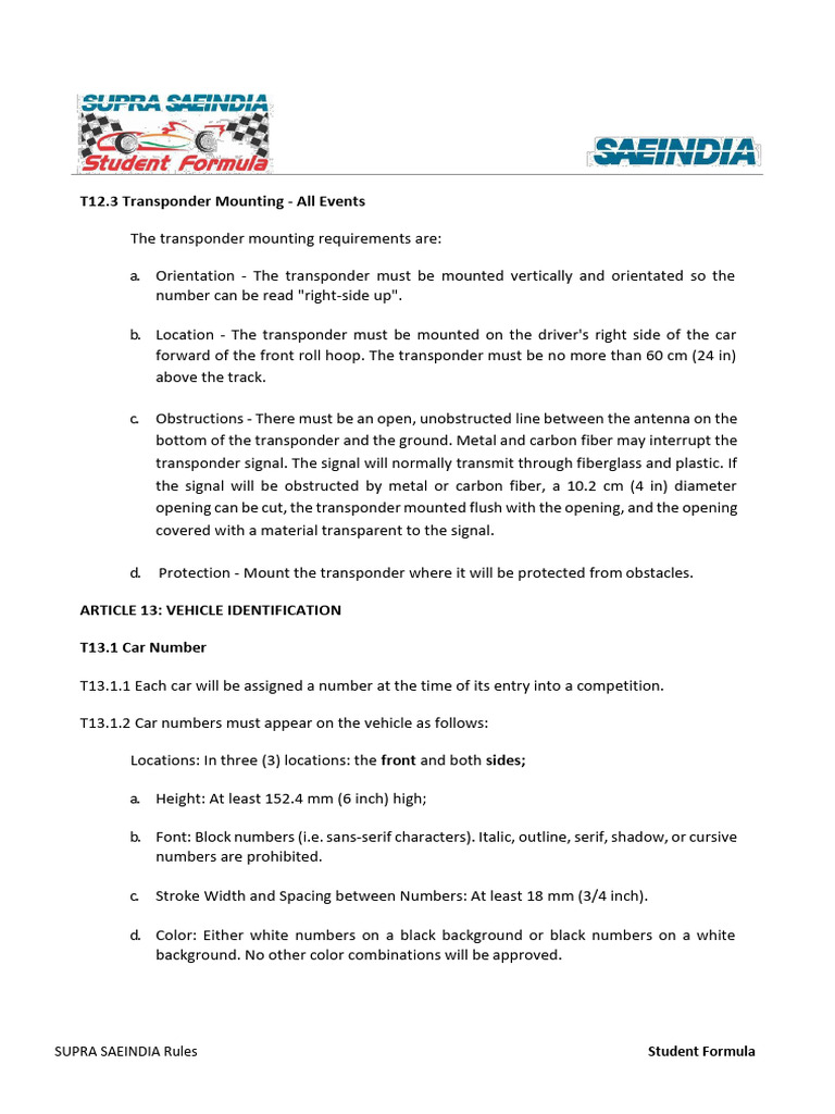 Rulebook Supra Saeindia 2025 v00!2!3 | PDF | Throttle | Engines