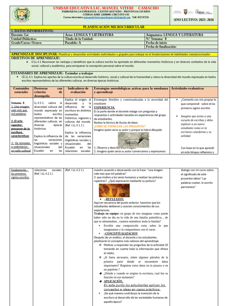 Planificacion de Octavo Ue Lcdo. Manuel Viteri CA, Acho | PDF ...