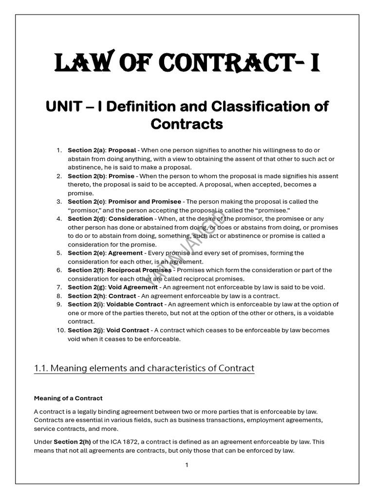 Law of Contract I by YJ | PDF | Offer And Acceptance | Consideration