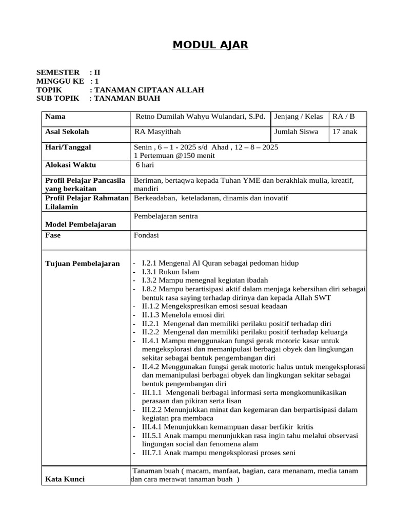 Modul Ajar smt.2 Minggu Ke-1 | PDF