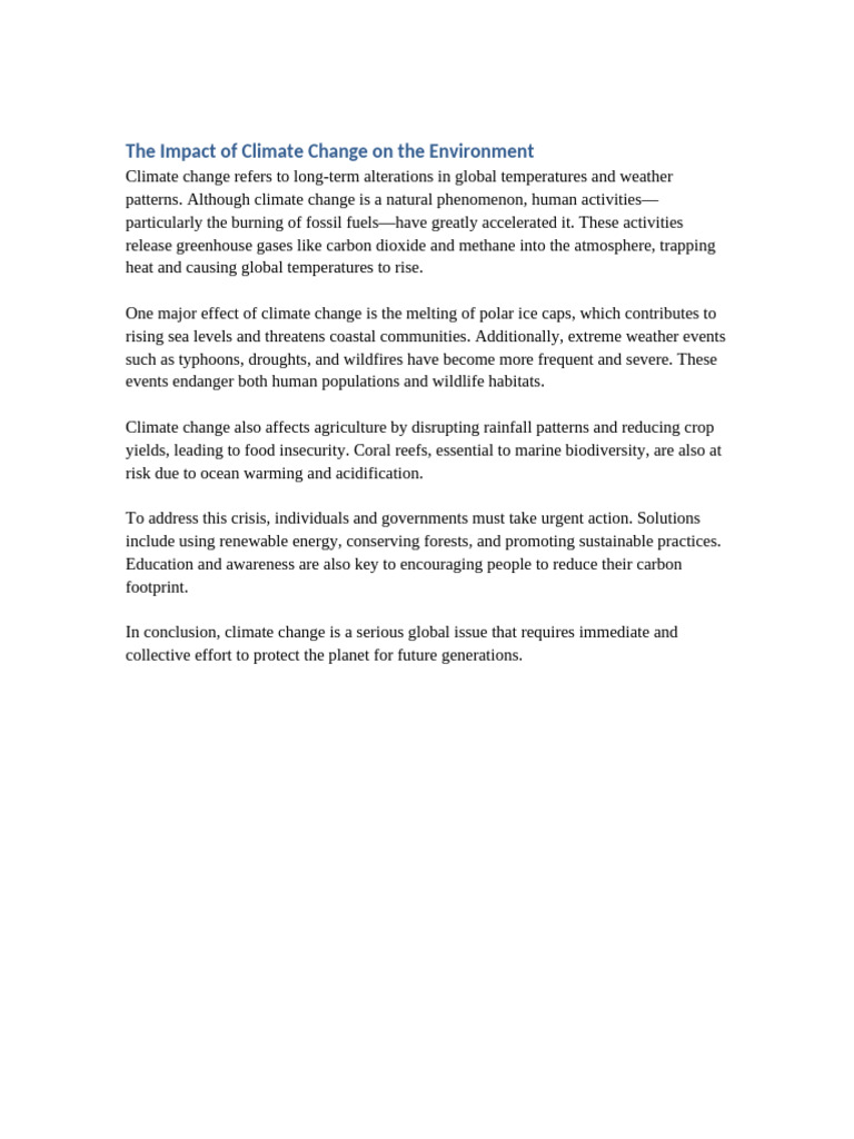 Climate Change's Environmental Impact | PDF