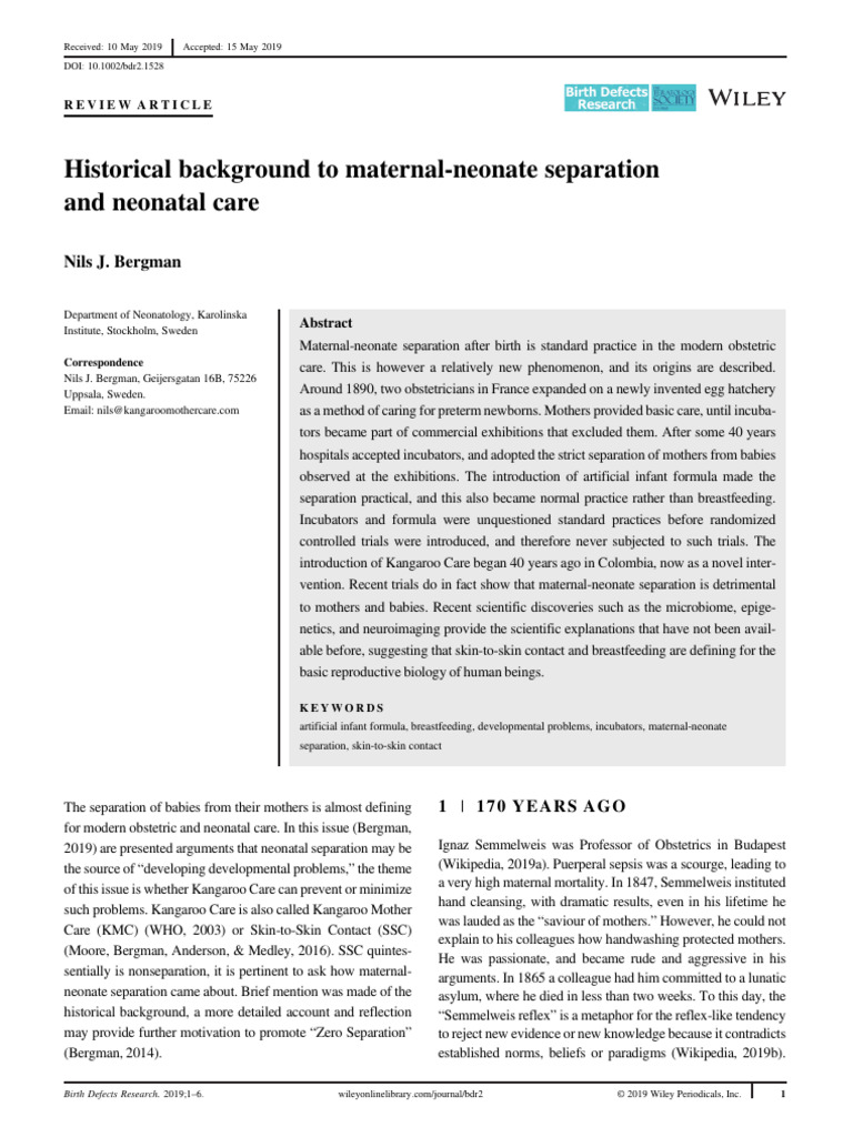 Maternal-Neonate Separation History | PDF | Neonatal Intensive Care ...