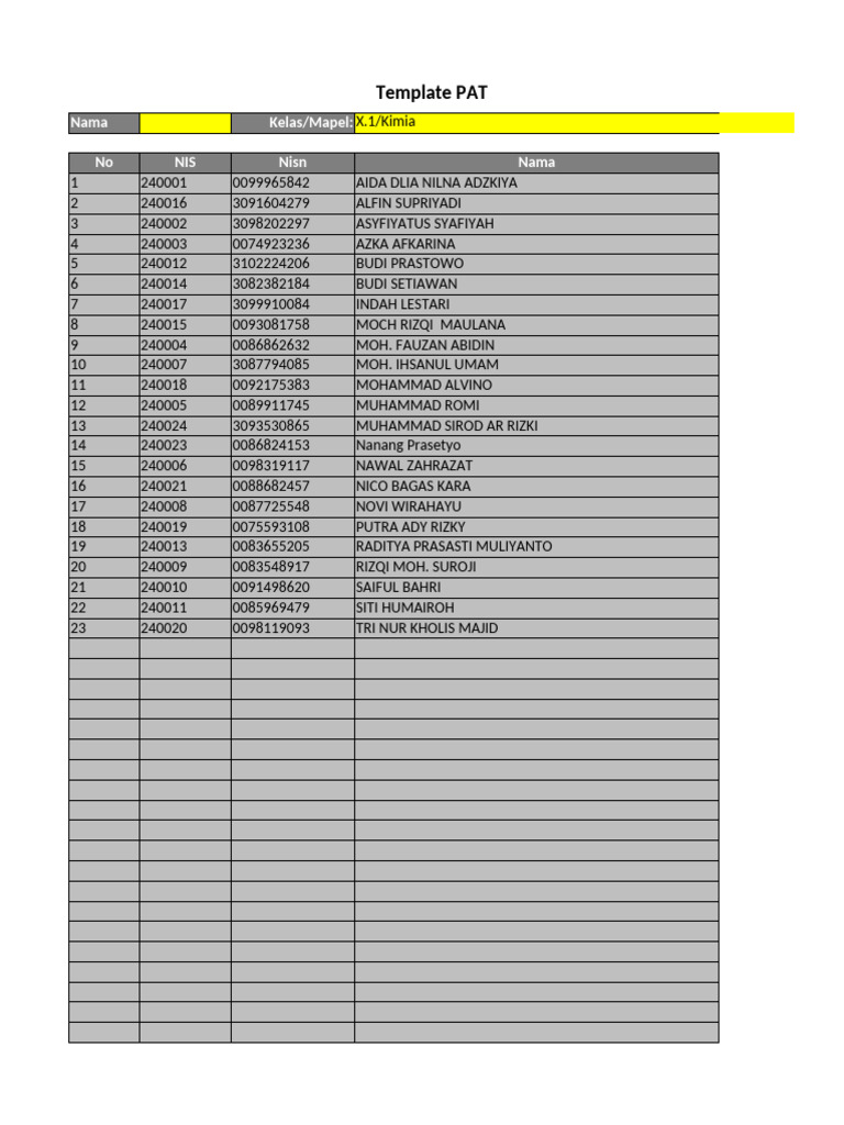 PAT Template for Class X Chemistry | PDF