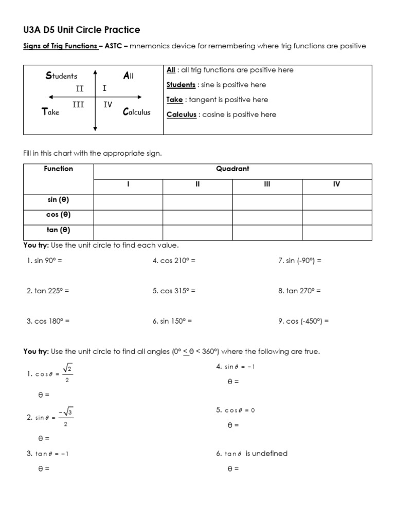 ASTC Trig Functions and Unit Circle | PDF
