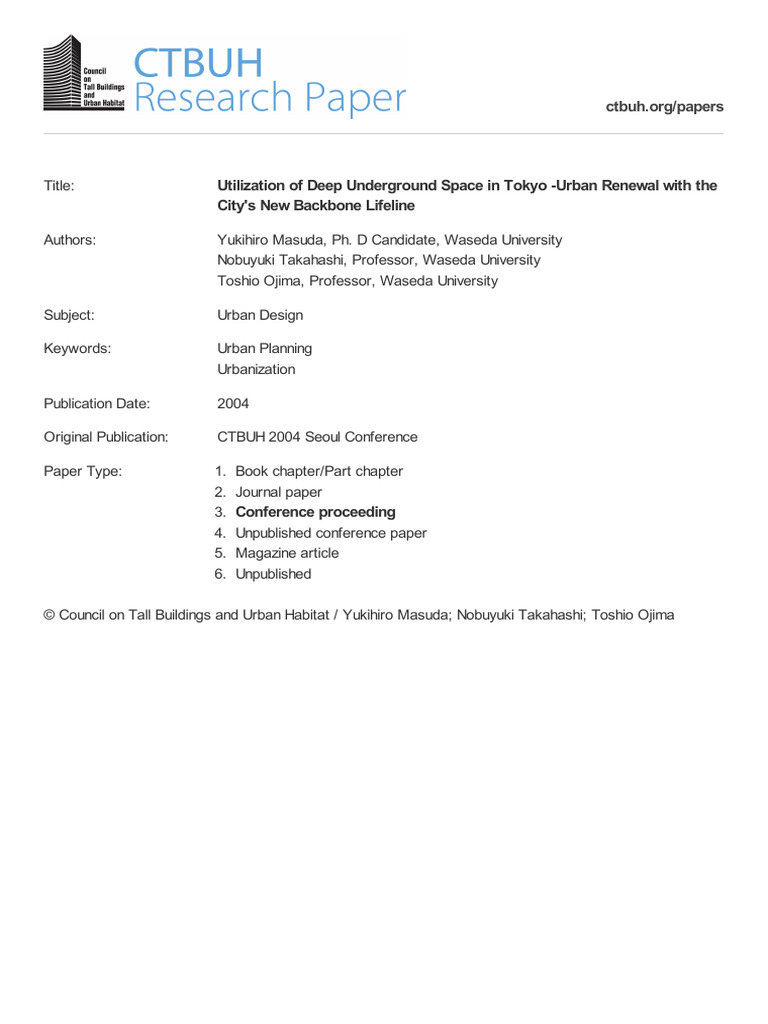 1590 Utilization of Deep Underground Space in Tokyo Urban Renewal With ...