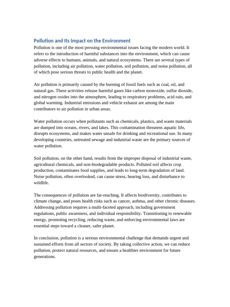 Impact of Pollution on Environment | PDF