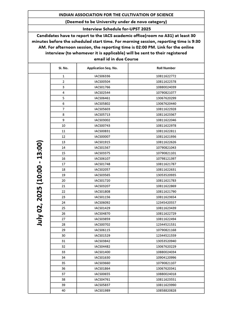 UPST 2025 Interview Schedule | PDF