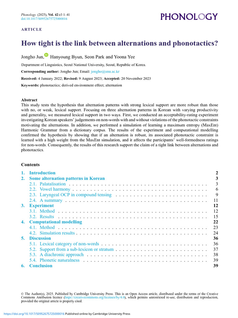 How Tight Is The Link Between Alternations and Phonotactics | PDF | Korean Language | Linguistics