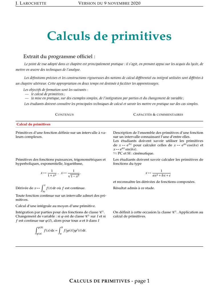 Calculs de Primitives et Intégrales | PDF | Intégral | Calcul
