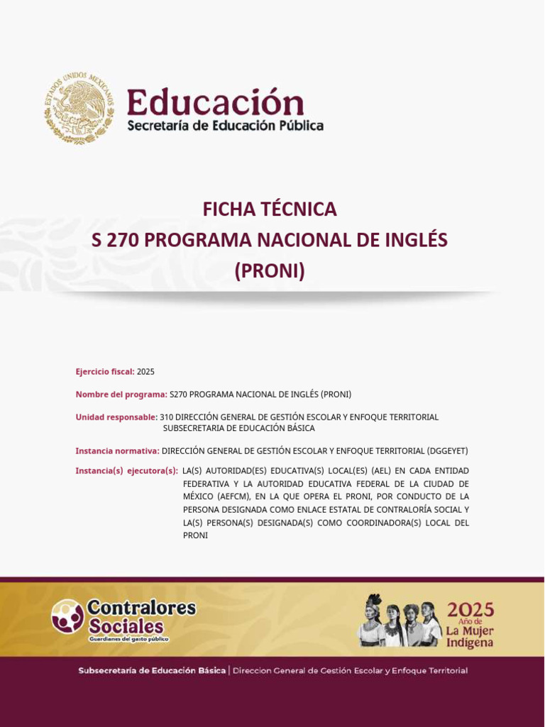 Ficha Técnica Del PRONI, DGGEyET 2025. | PDF | Enseñando | Educación primaria