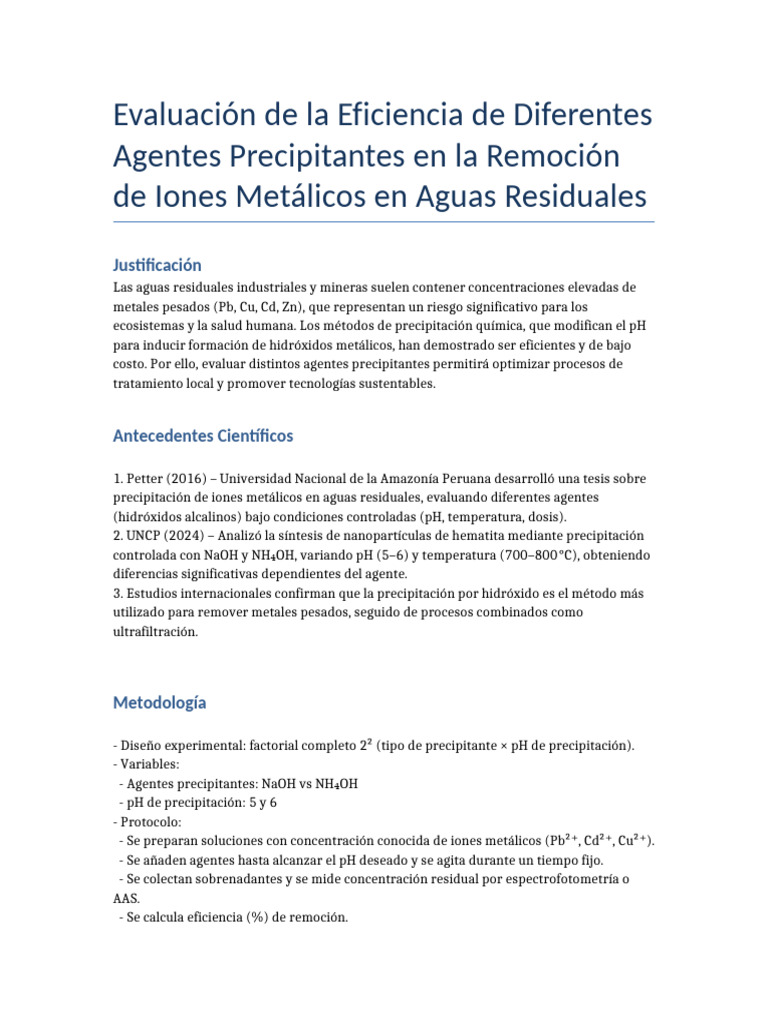 Eficiencia Agentes Precipitantes | PDF | Precipitación (Química) | Ph