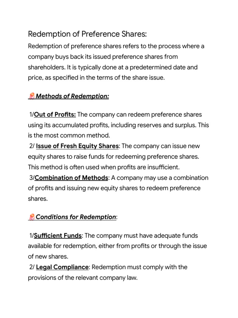 Redemption of Preference Shares | PDF