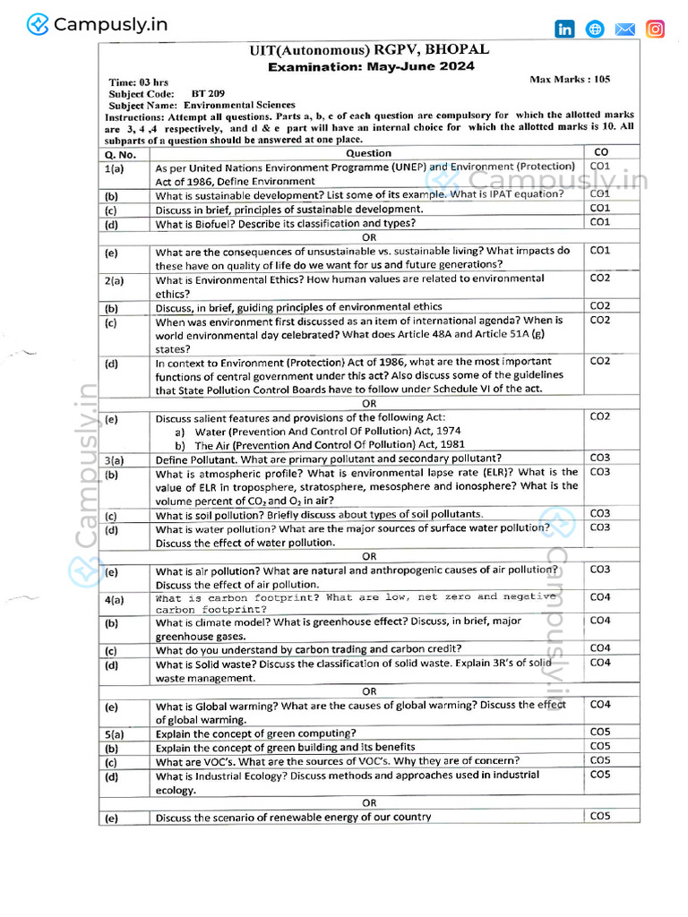 Environmental Sciences-Campusly PYQs | PDF