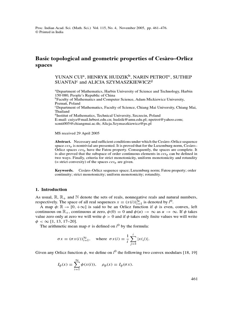 "Basic Topological and Geometric Properties of Cesaro-Orlicz | PDF ...