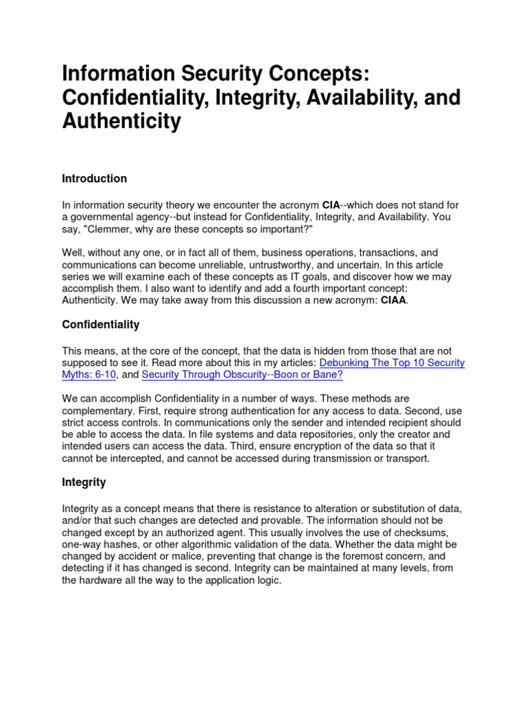 Information Security Concepts Pdf Authentication Information Security