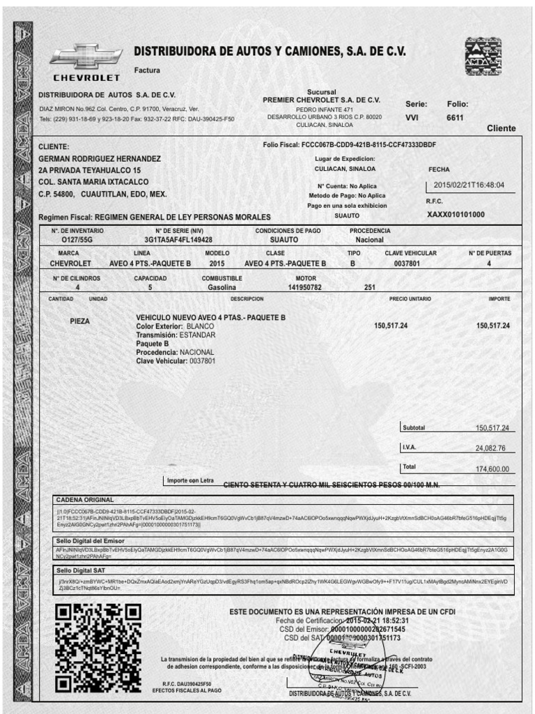 Chevrolet 2015 y Refactura | PDF | Vehículos terrestres | Transporte