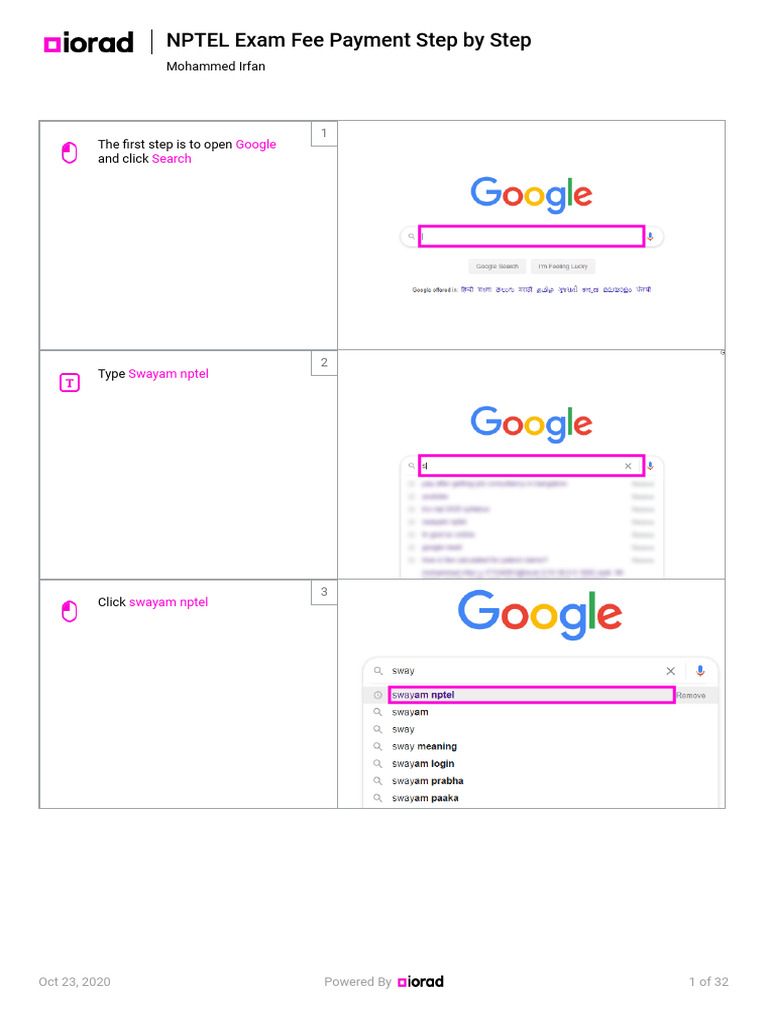 NPTEL Exam Fee Payment Step by Step | PDF | Payments | Services (Economics)