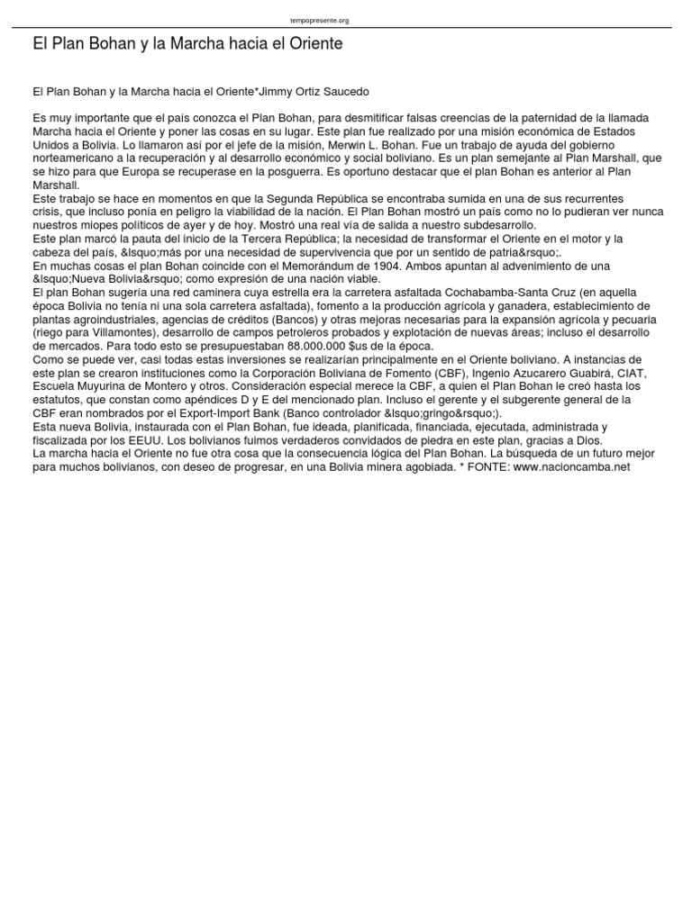Plan Bohan | PDF | plan Marshall | Bolivia