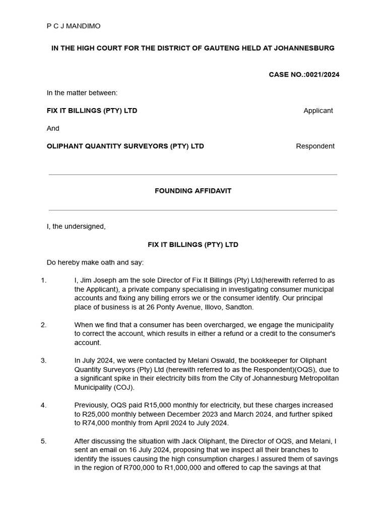 ACP Moot - Founding Affidavit (Draft) | PDF | Affidavit