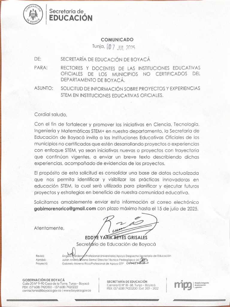 Comunicado 7 de Julio Proyectos Stem | PDF