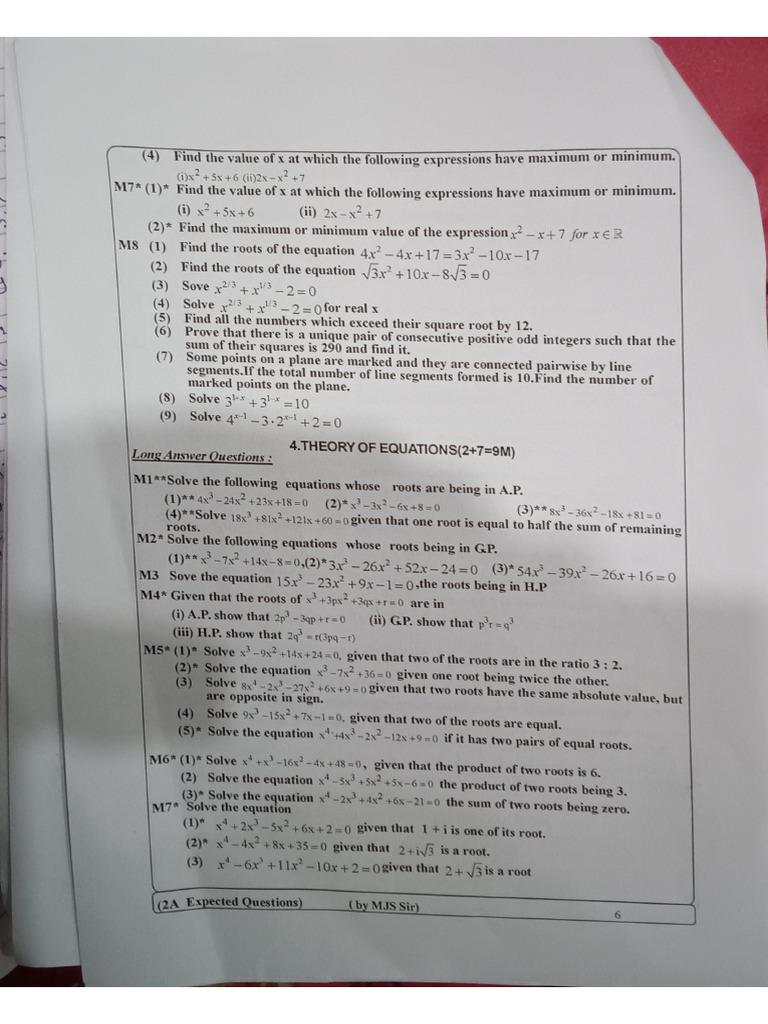 Theory of equation long answer questions | PDF